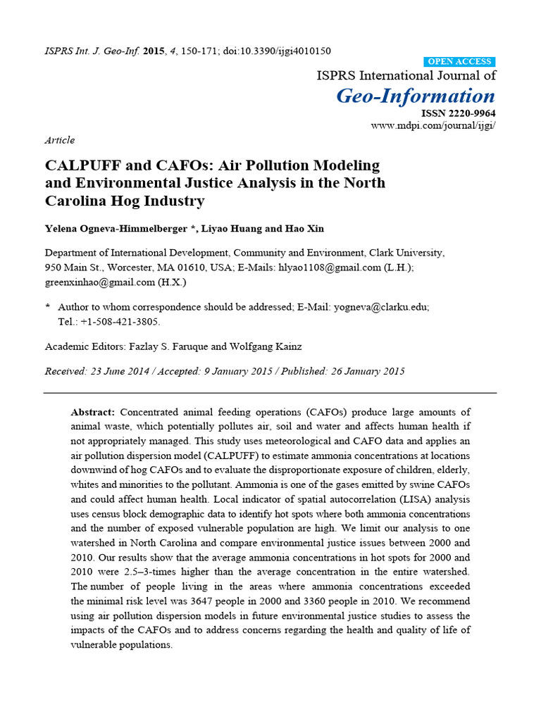 CALPUFF and CAFOs Air Pollution Modeling and Envir | PDF | Spearman's ...