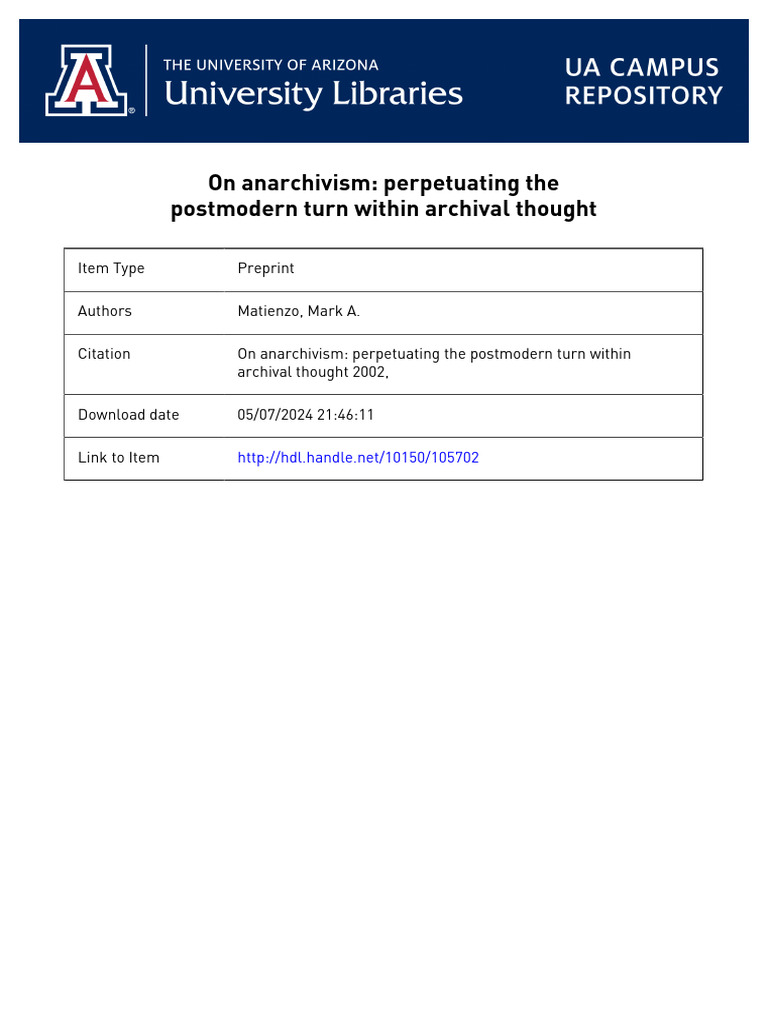 On Anarchivism | PDF | Archive | Archivist