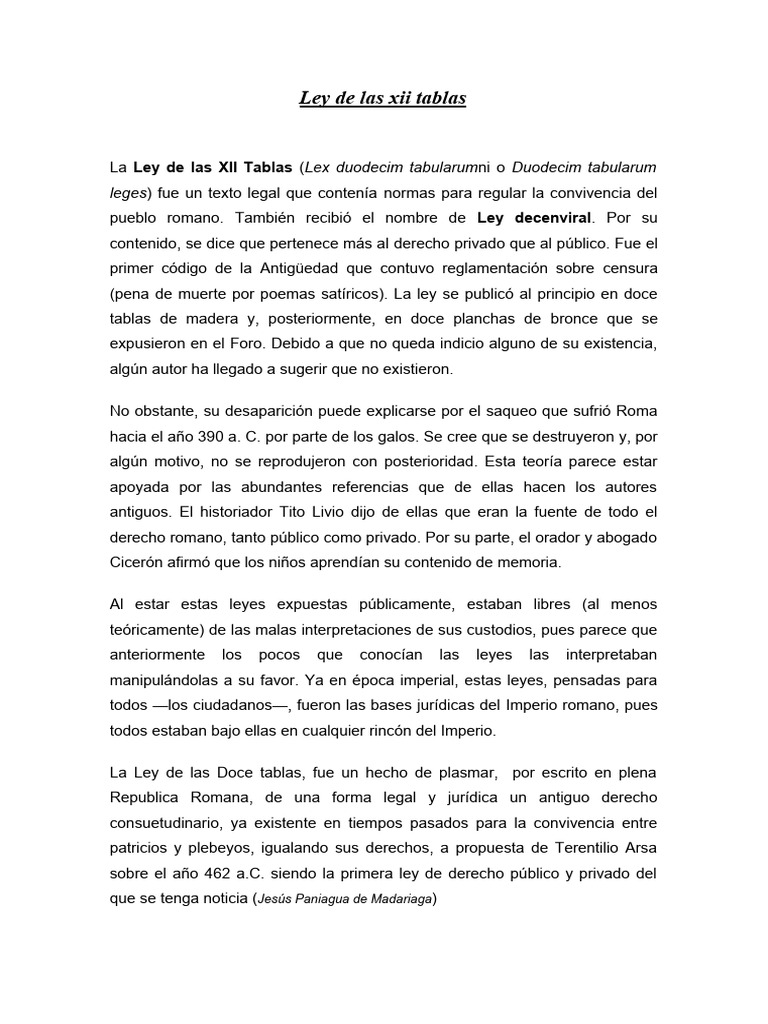 Ley de las XII Tablas: Código Romano | PDF | Europa antigua | Roma antigua