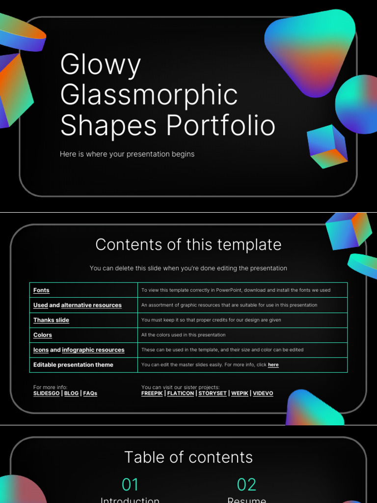 Glowy Glassmorphic Shapes Portfolio by Slidesgo | PDF | Graphic Design ...