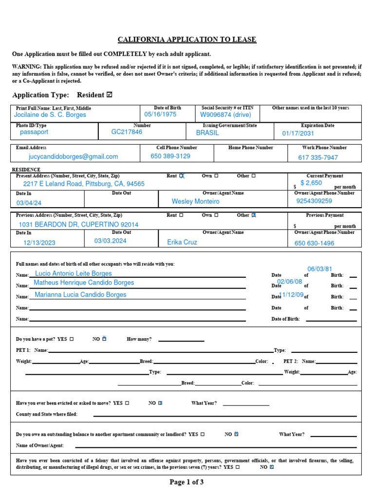 CA Application To Lease | PDF | Lease