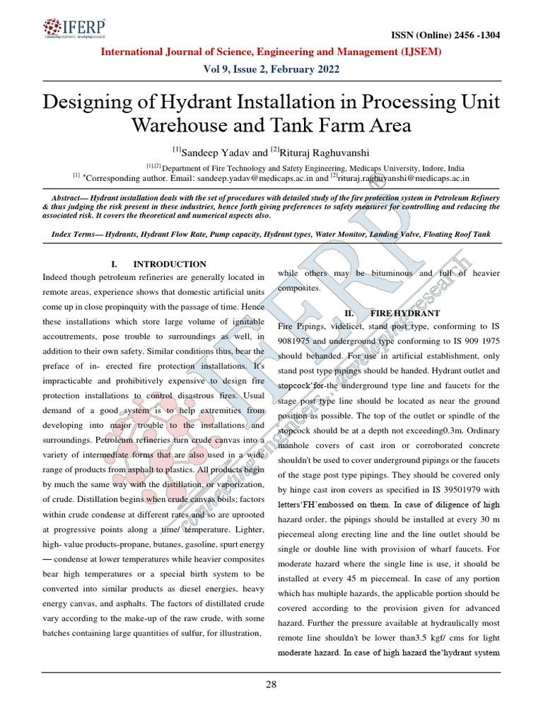Designing of Hydrant Installation in Processing Unit | Download Free PDF | Pipe (Fluid ...