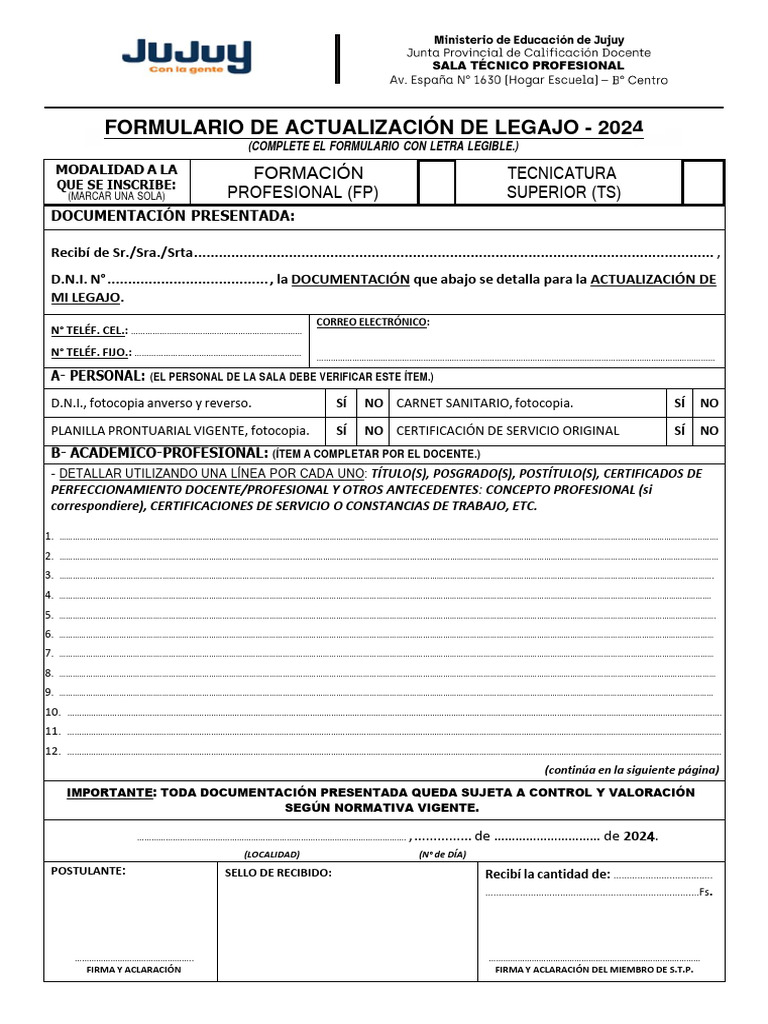 FORMULARIO ACTUALIZACIÓN DE LEGAJO 2024 | PDF | Ajedrez