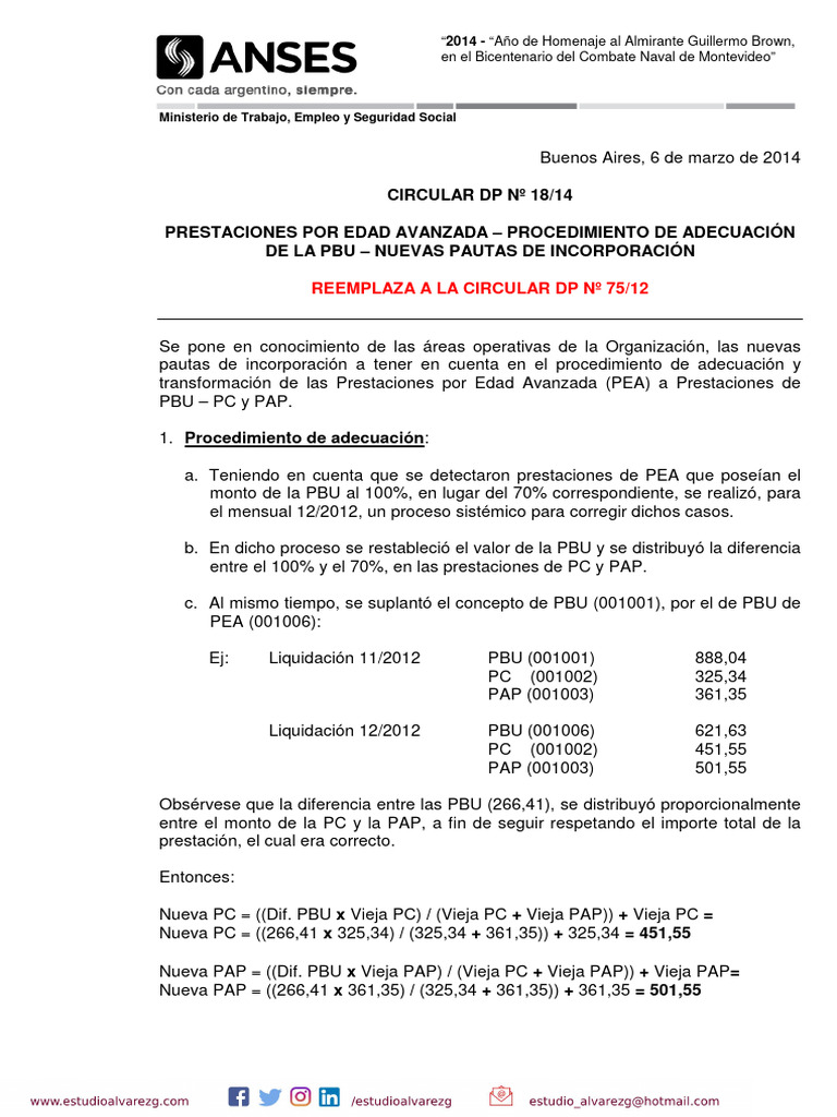 Anses Circular DP #18/14 Prestaciones Por Edad Avanzada - Procedimiento ...