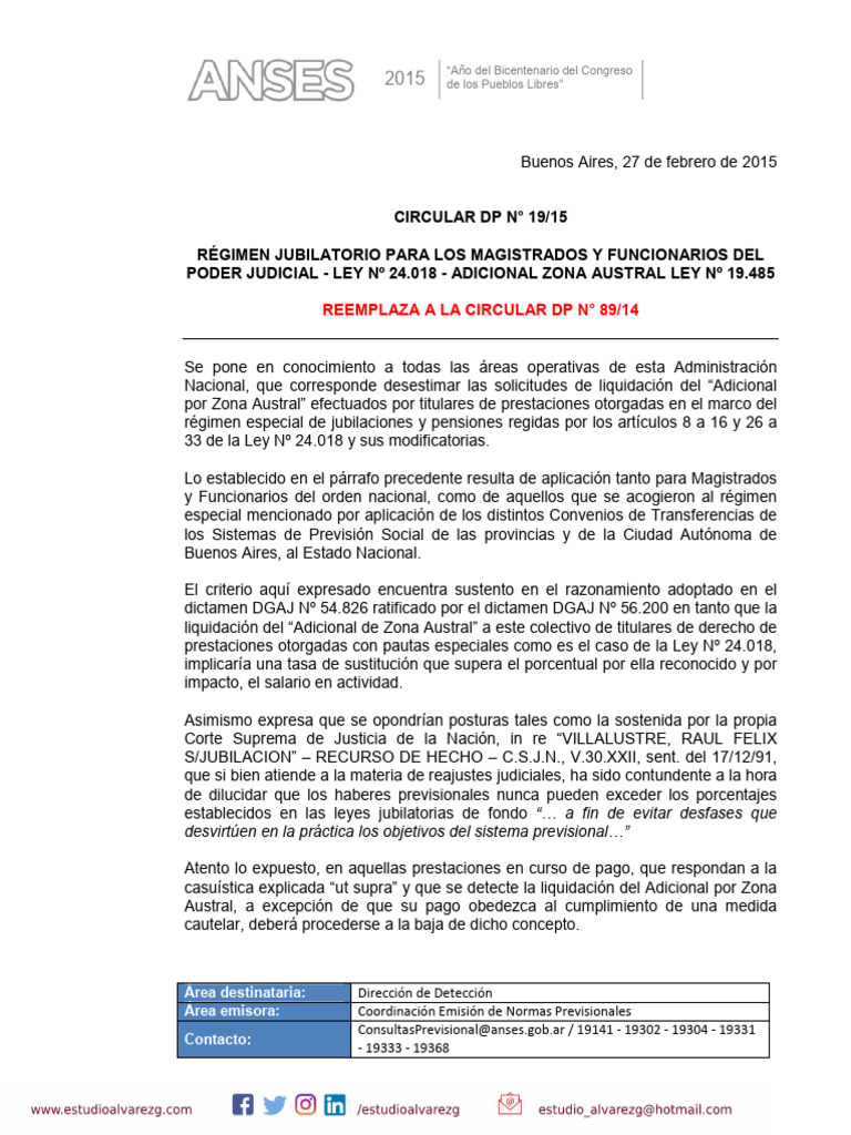 Reemplaza A La Circular DP #89/14 | PDF | Jubilación | Gobierno