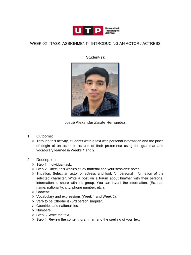 Utp - Week 02 Task - Introducing An Actor | PDF