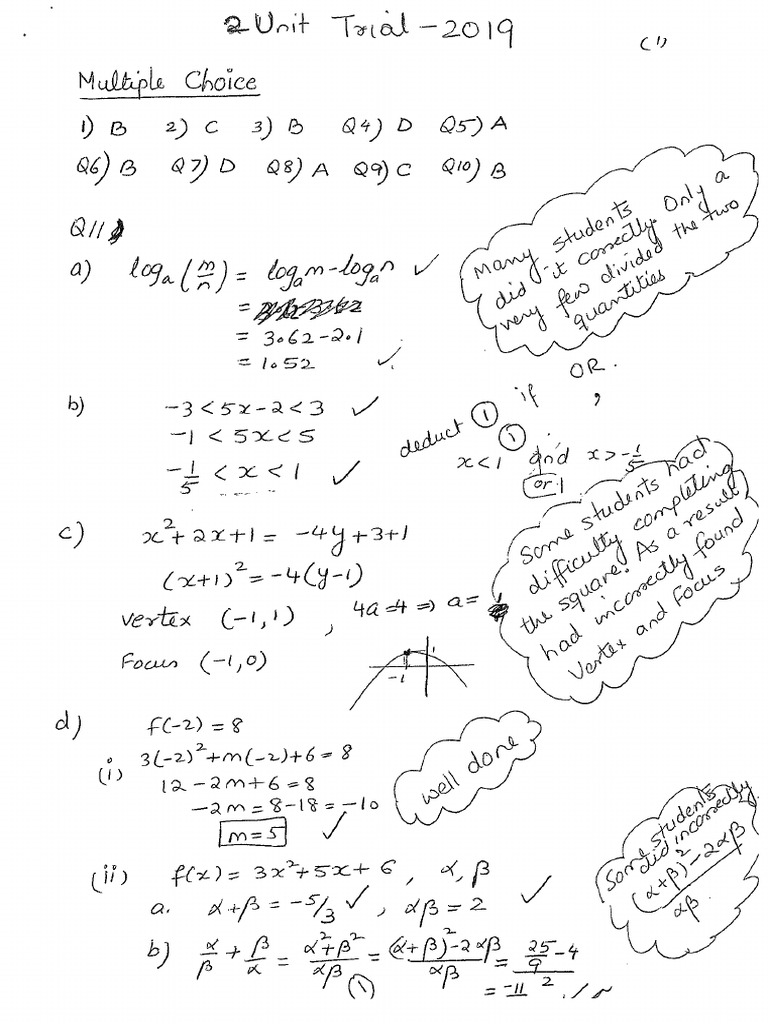 2 Unit Mathematics Trial Solutions 2019 | PDF