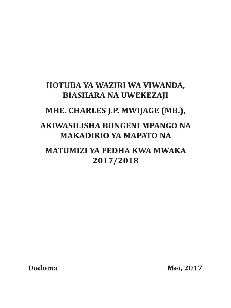1502453420-Hotuba Viwanda | PDF | Tanzania | Business