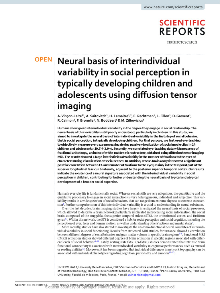 Neural Basis of Interindividual Variability in Social Perception in Typically Developing ...