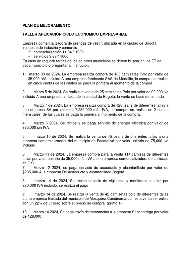 plan de mejoramiento SIMULACION CICLO ECONOMICO | PDF | Contabilidad | Economias