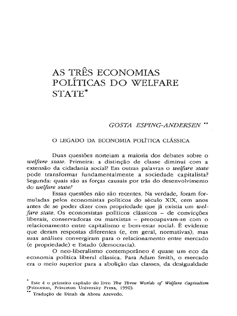 Esping Andersen - As Três Economias | PDF