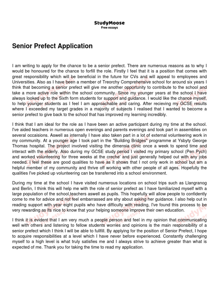 Senior Prefect Application Template | PDF | Social Psychology | Human ... Senior Prefect Application Template | PDF | Social Psychology | Human ...