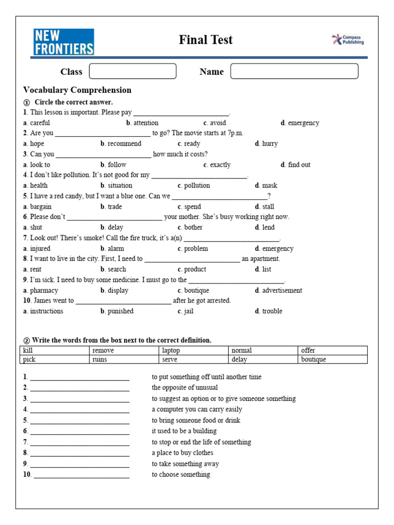 New Frontiers 3 Final Test Answers | PDF
