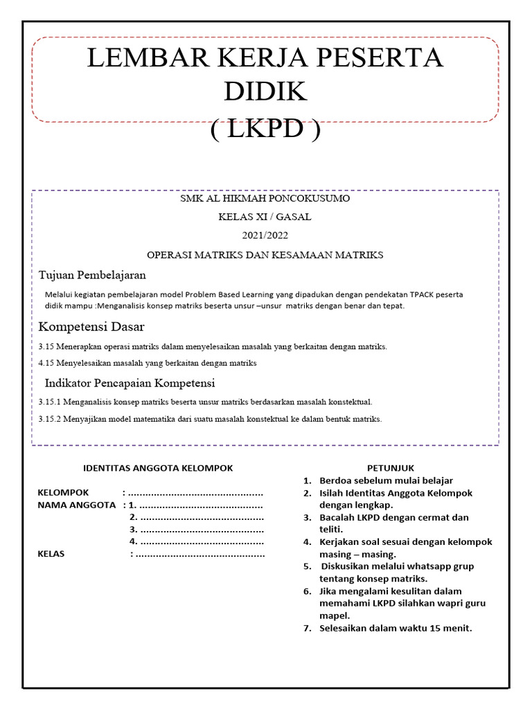LKPD Xi Matriks | PDF | Karier & Perkembangan