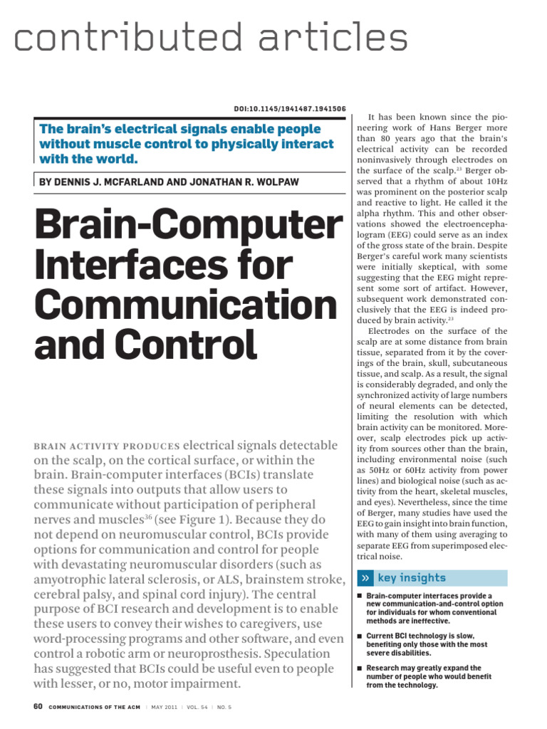 Brain Computer Interfaces For Communication and Control | PDF | Electroencephalography | Brain
