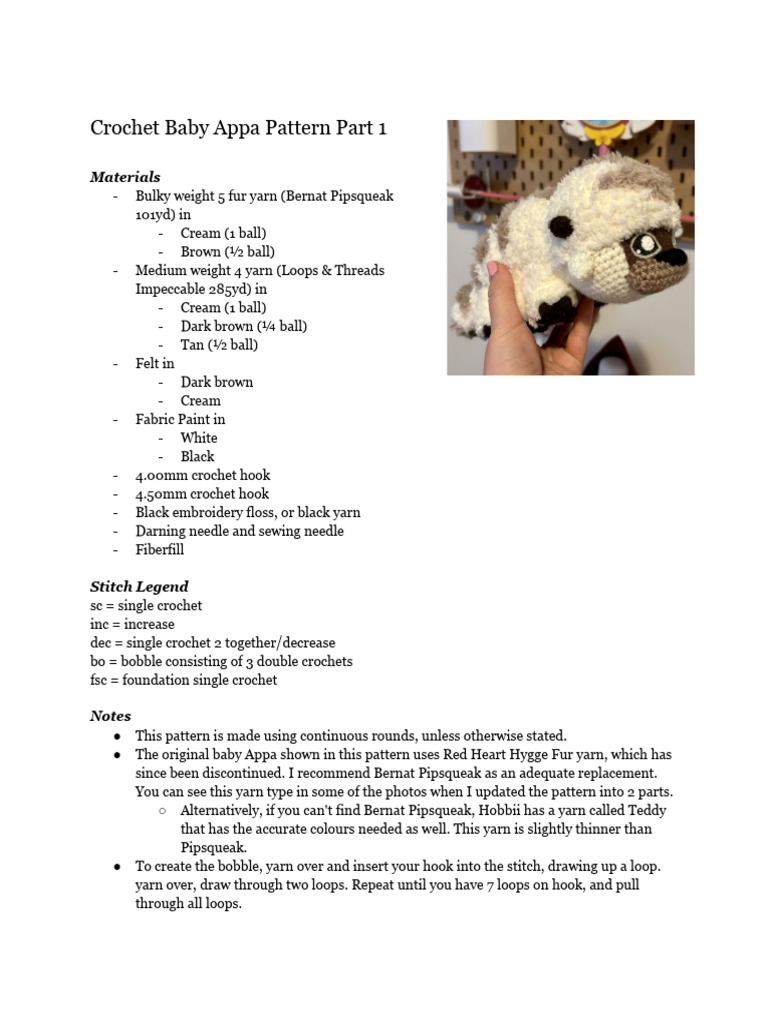 Baby Appa Pattern Part 1 | PDF | Crochet | Yarn