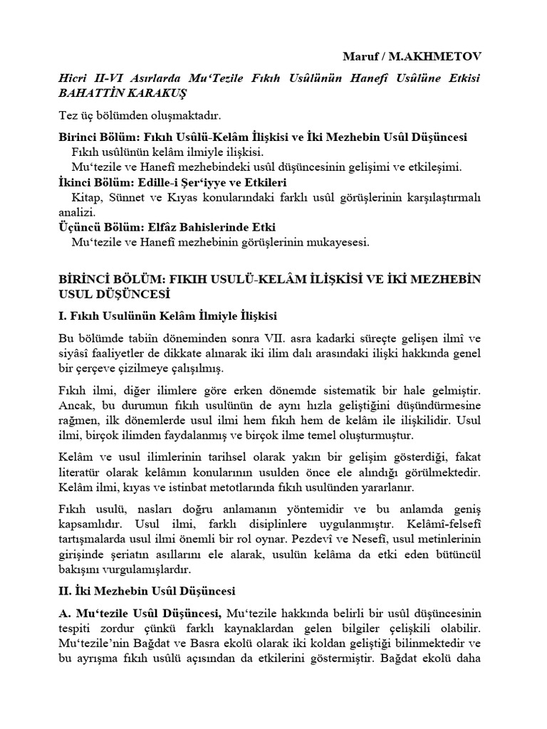 Mu Tezile Etkisi Maruf 1.özet | PDF