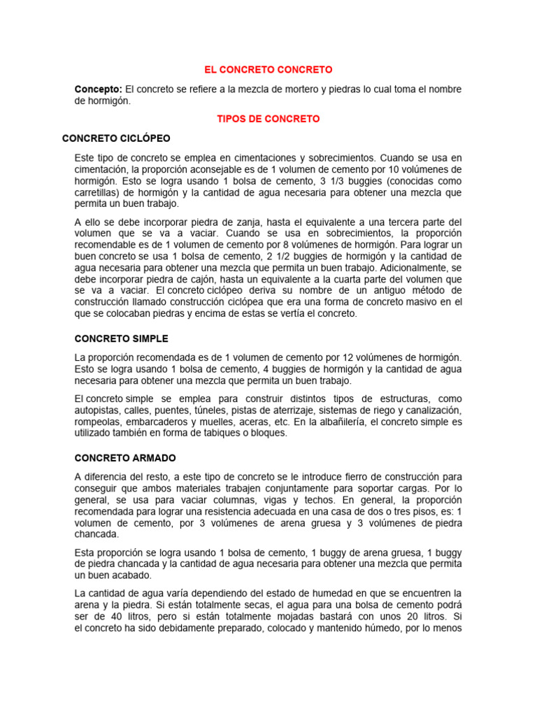 Tipos de Concreto | PDF | Hormigón | Cemento