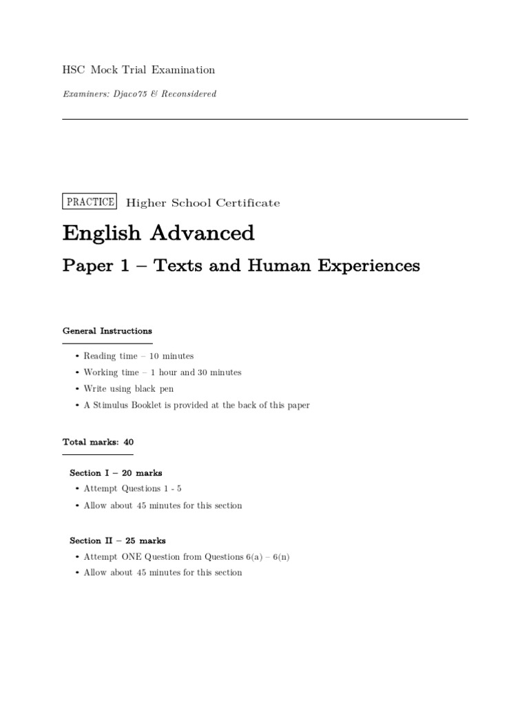 Djaco - Reconsidered 2021 Eng Adv Mock Trials (Paper 1 + Stimulus) | PDF | Poetry