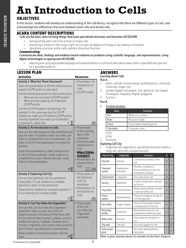 Year 8 Lesson Plan | Download Free PDF | Cell (Biology) | Cell Anatomy