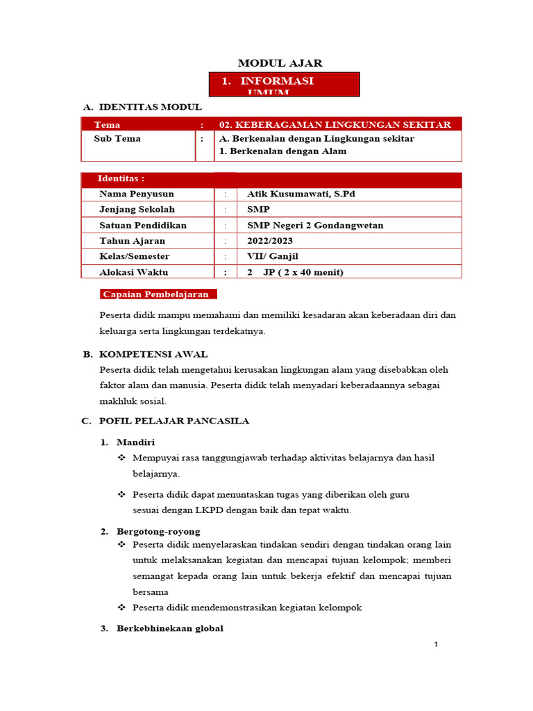 Modul Ajar IPS TEMA 02 SUB TEMA 1 | PDF
