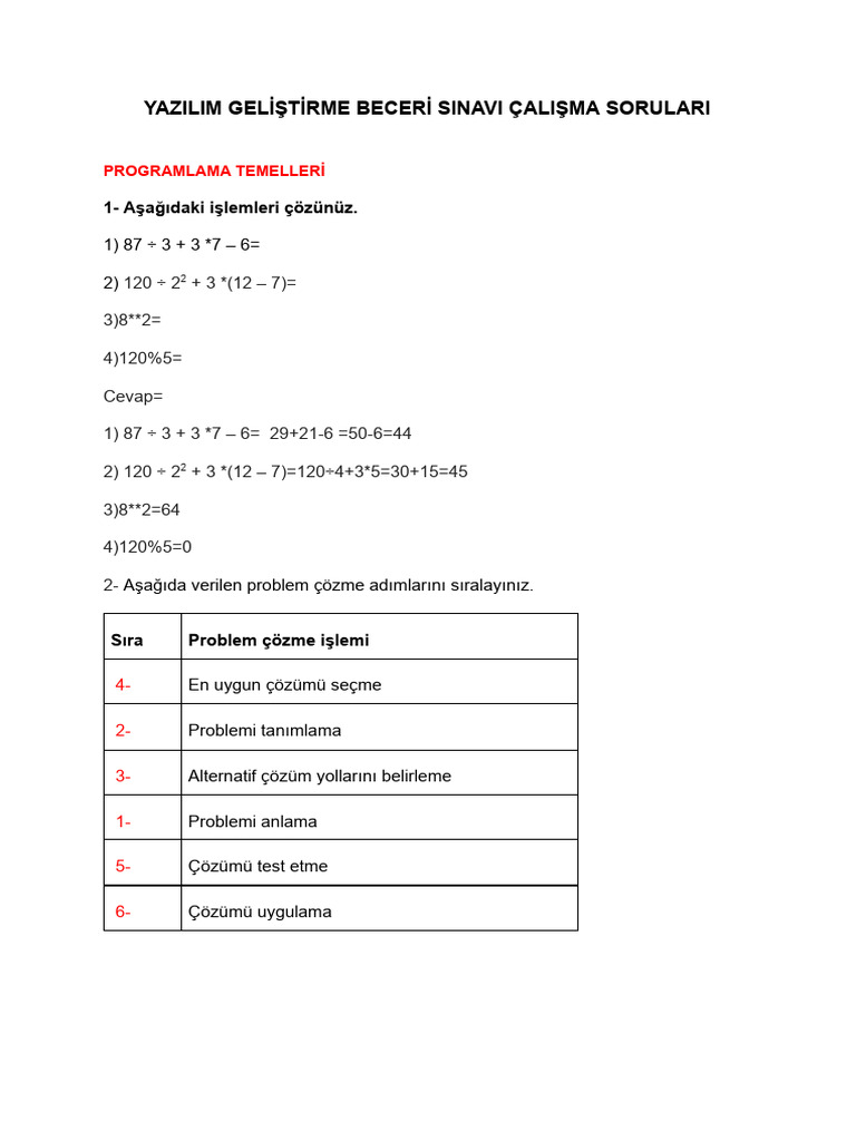 Yazilim Gelistirme Beceri Calisma Sorulari | PDF Yazilim Gelistirme Beceri Calisma Sorulari | PDF