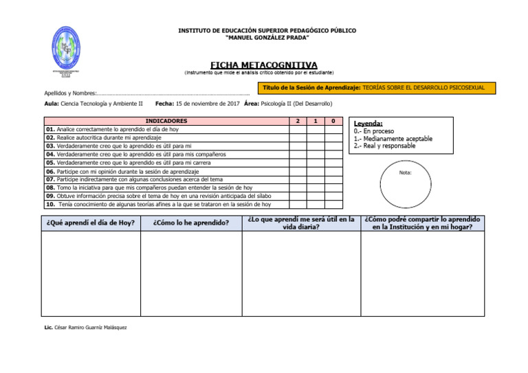 Ficha Metacog PSICO II 6 | PDF