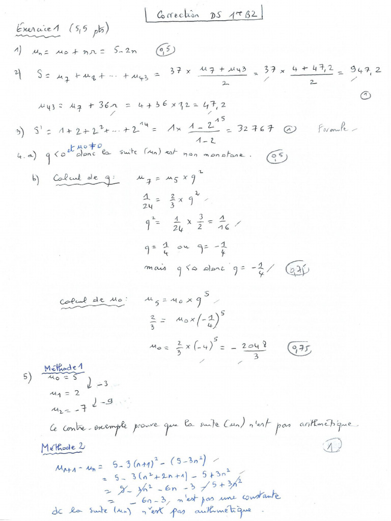 Corrigé Interro Maths 1re B2 | PDF