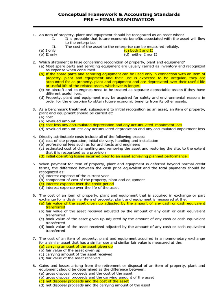 CFAS - PRE-FINAL-EXAMINATION Answers | PDF | Depreciation | Fair Value