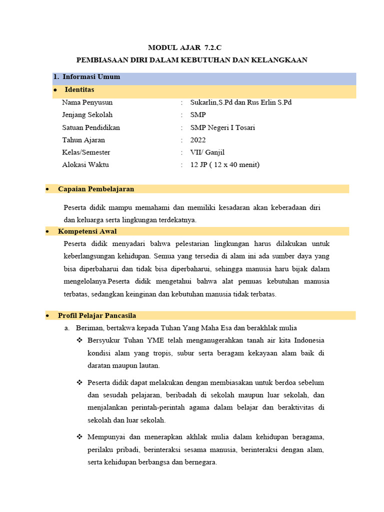 Modul Ajar Ips SMP 7C.456 | PDF | Karier & Perkembangan