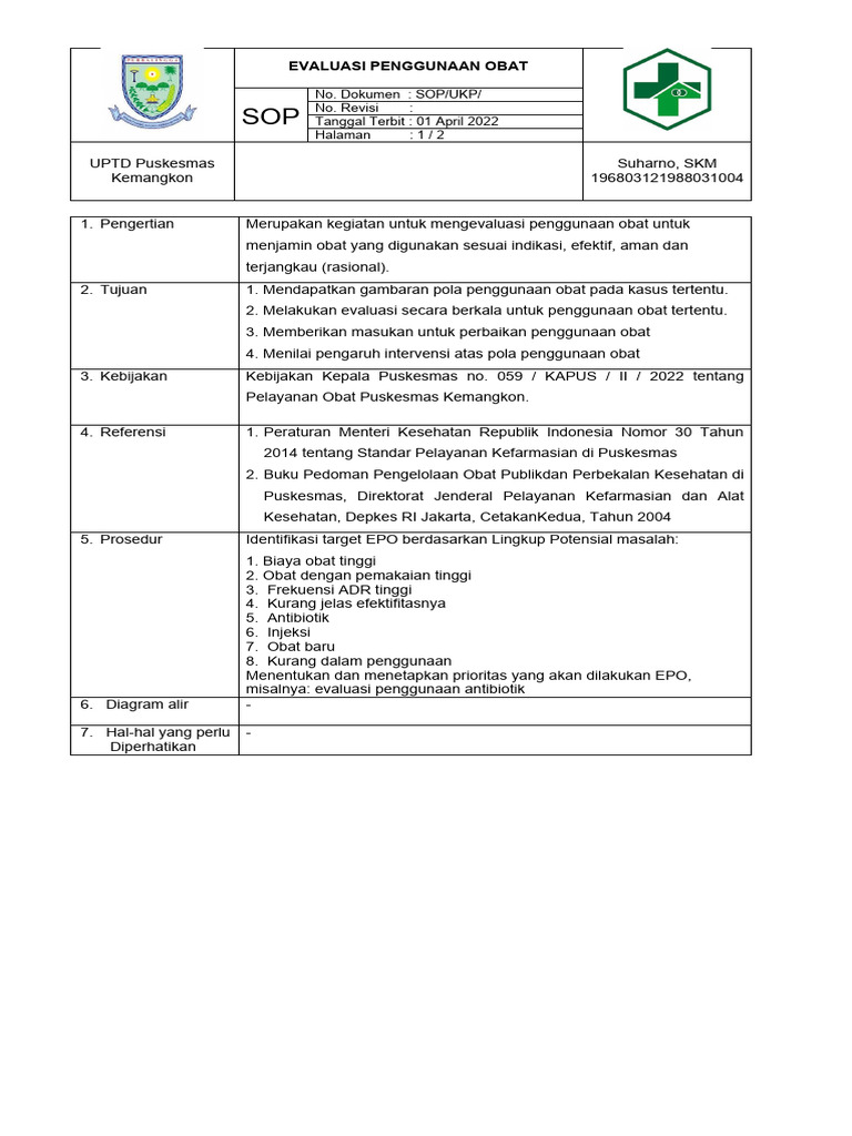 SOP EVALUASI PENGGUNAAN OBAT | PDF