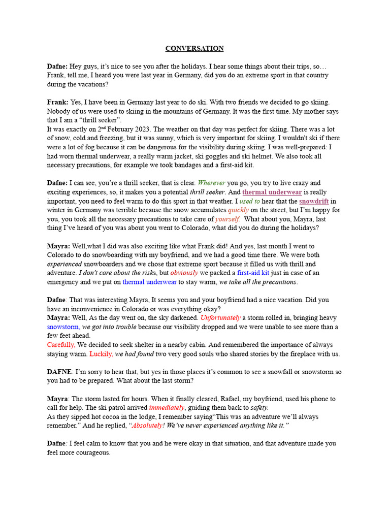 Conversation About Extreme Sports - Alp Intermediate 9 | PDF | Winter Storm