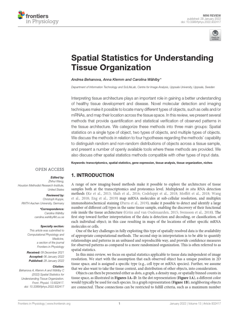 Spatial Statistics For Understanding Tissue Organization | PDF ...