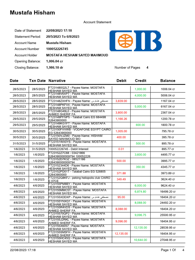 CIB Statement | PDF | Debits And Credits | Payments