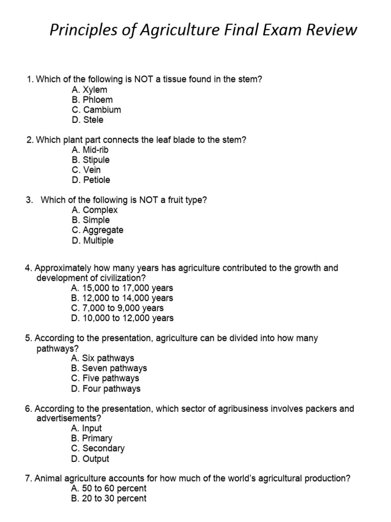 Principles of Agriculture Final Exam Review Pt6 | PDF | Agriculture | Plant Stem