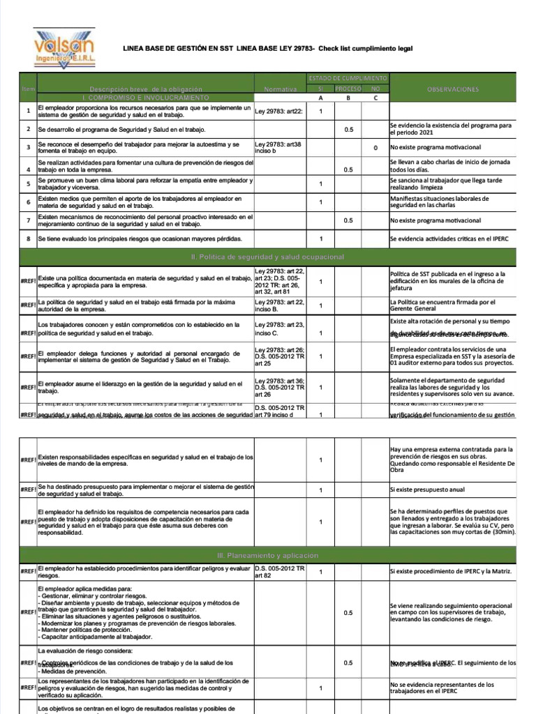 PDF Linea Base Del Sistema de Gestion de SST Excel - Compress | PDF