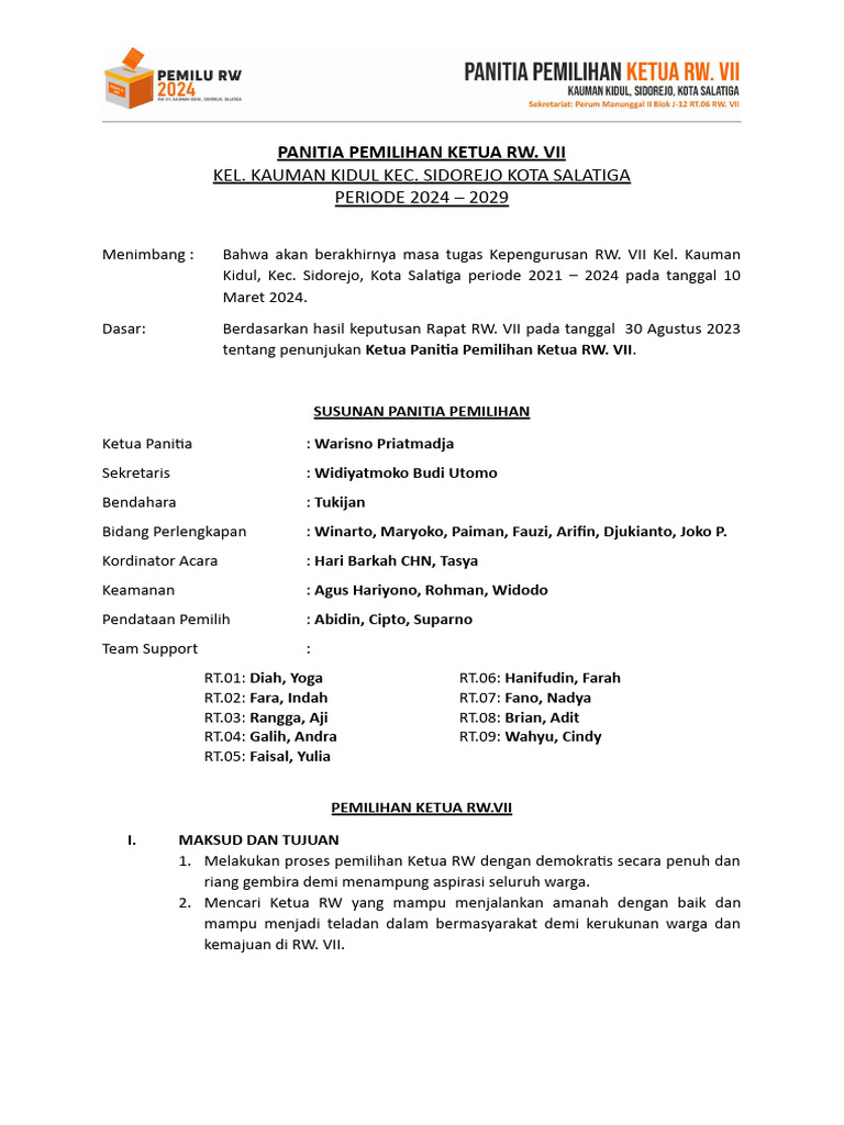 Pemilihan Ketua RW VII 2024-2029 | PDF