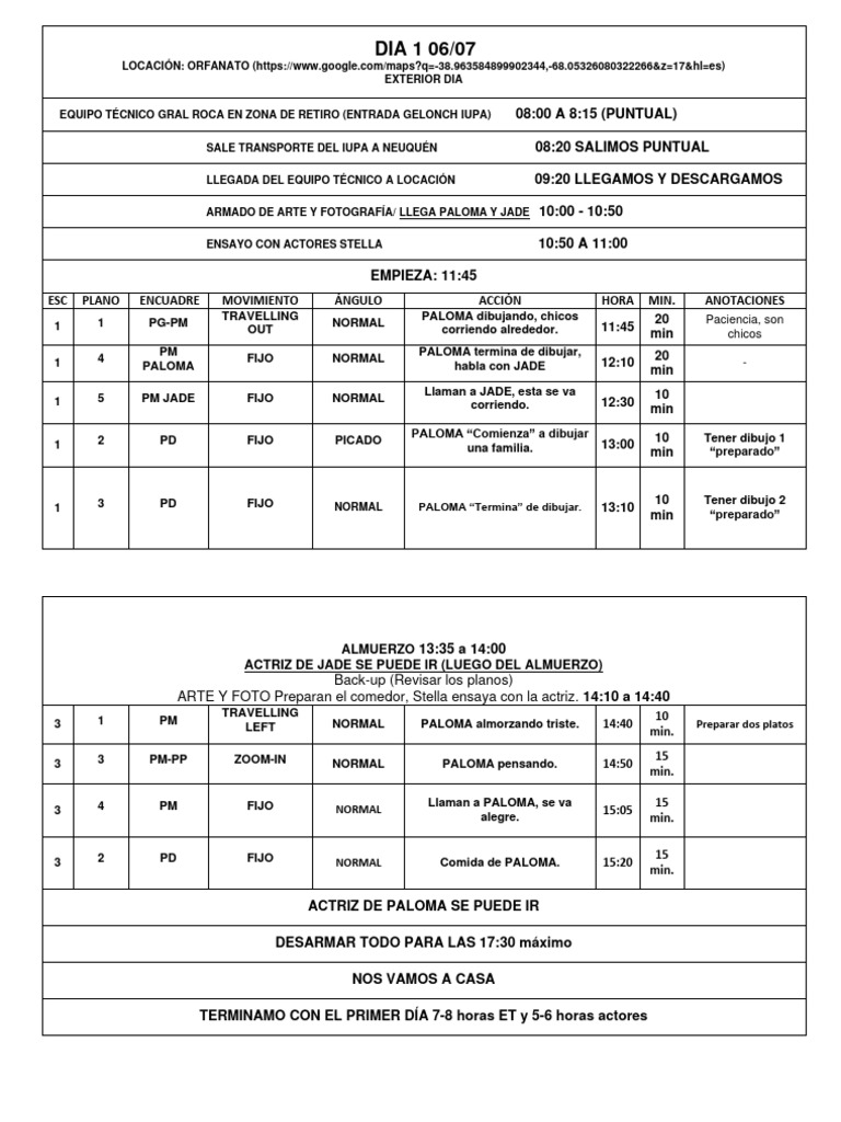 PLAN DE RODAJE - Más allá del papel | PDF