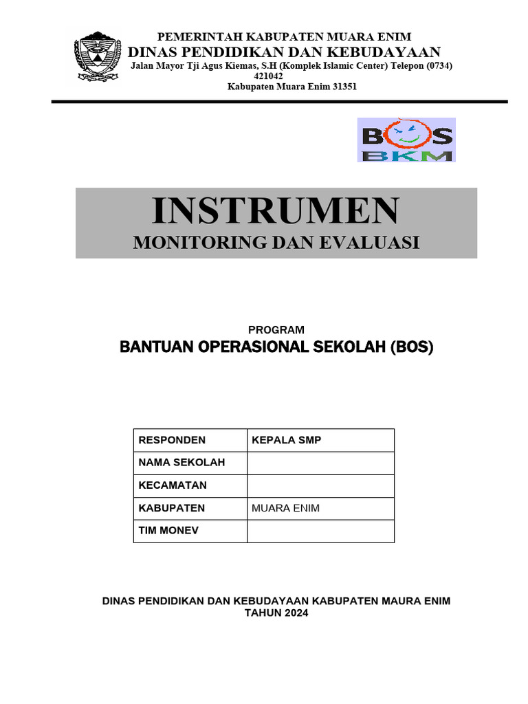 INSTRUMEN MONITORING Dan EVALUASI PROGRAM BOS 2024 | PDF