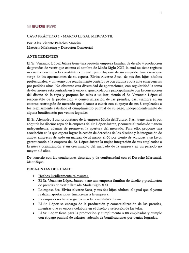 Caso Práctico 1 Marco Legal Mercantil | PDF | Business | Compartir (Finanzas)