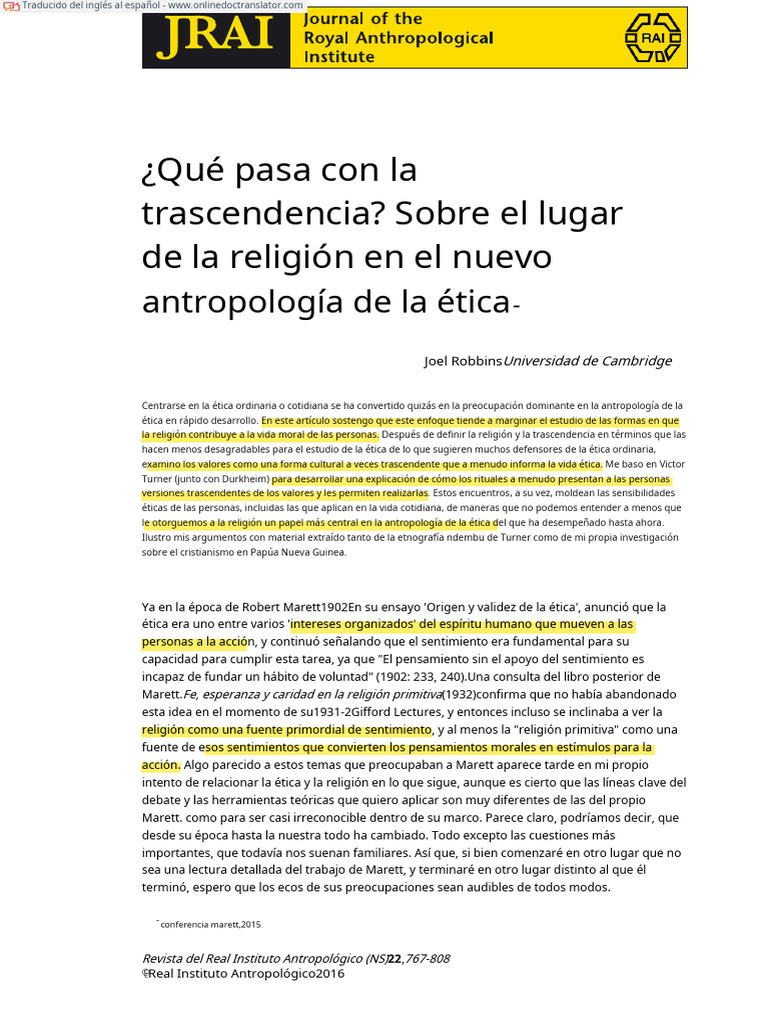 Joel Robbins - En.es | PDF | Experiencia | Antropología