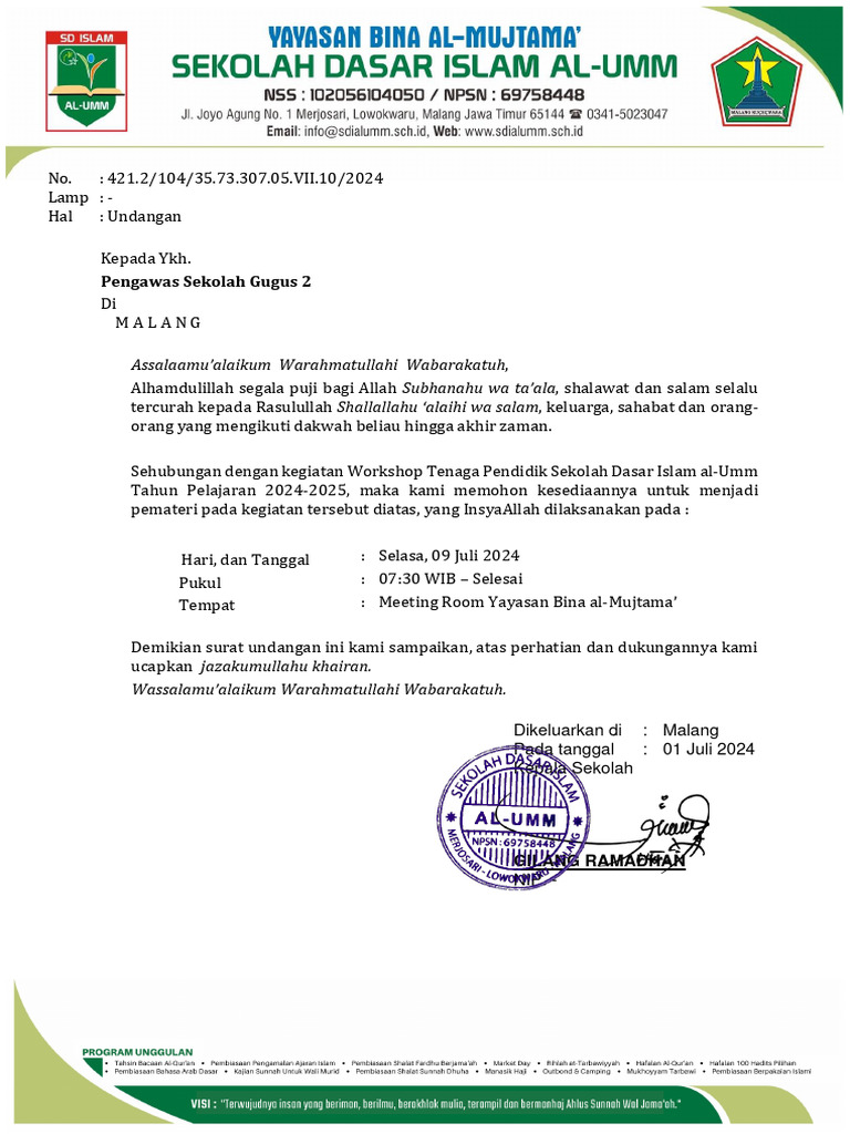 Surat Undangan Pemateri Workshop | PDF