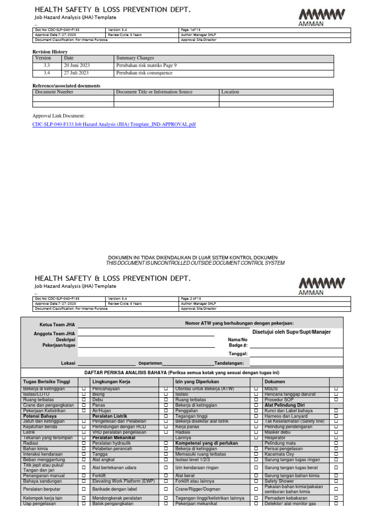 CDC-SLP-040-F133 Job Hazard Analysis (JHA) Template - IND | PDF