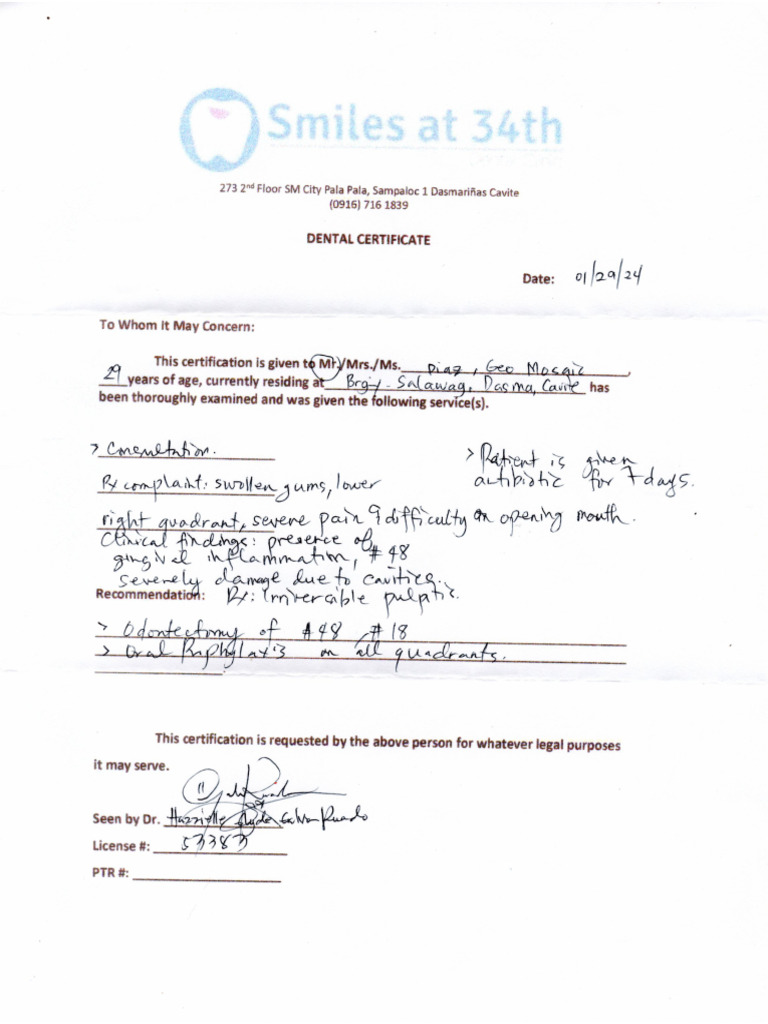 Dental Cert | PDF