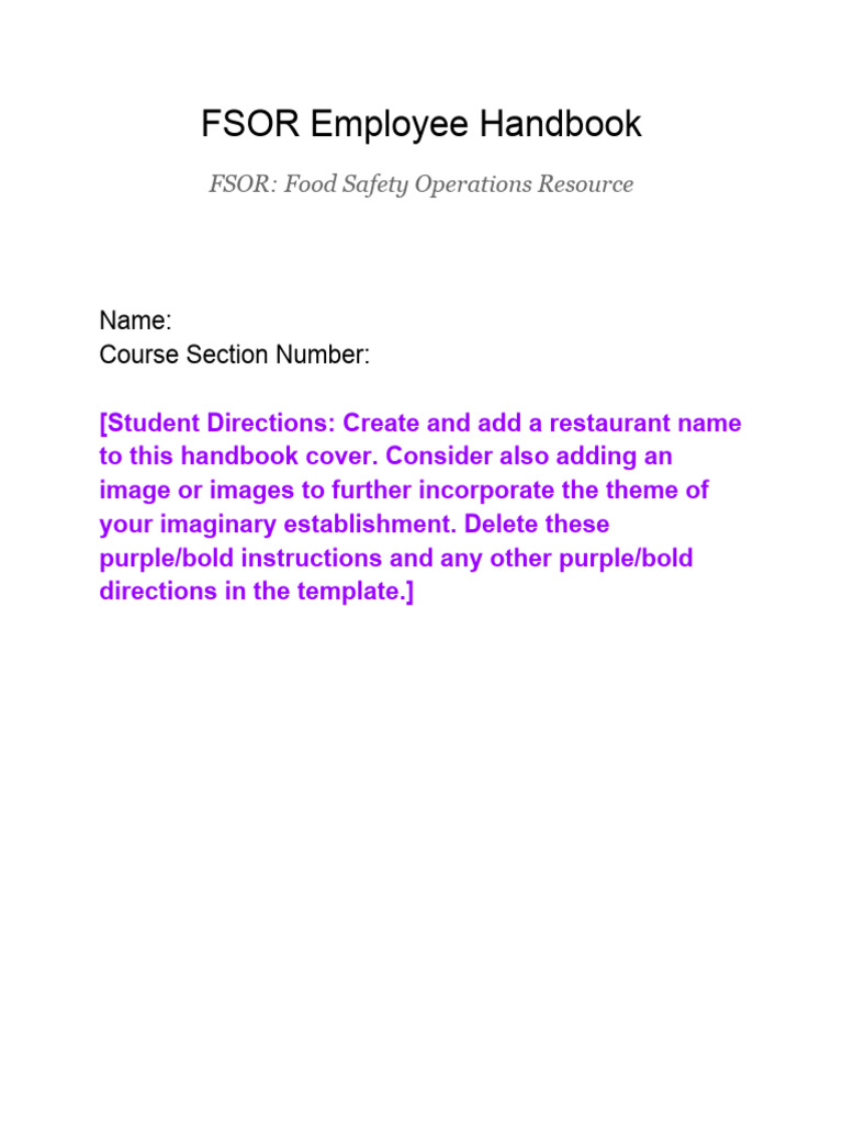 FSOR Restaurant Employee Handbook | PDF | Food Safety | Cooking