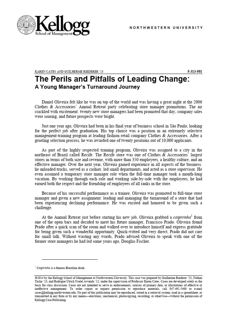 C1_The Perils and Pitfalls of Leading Change A Young Manager’s Turnaround Journey | PDF | Economies