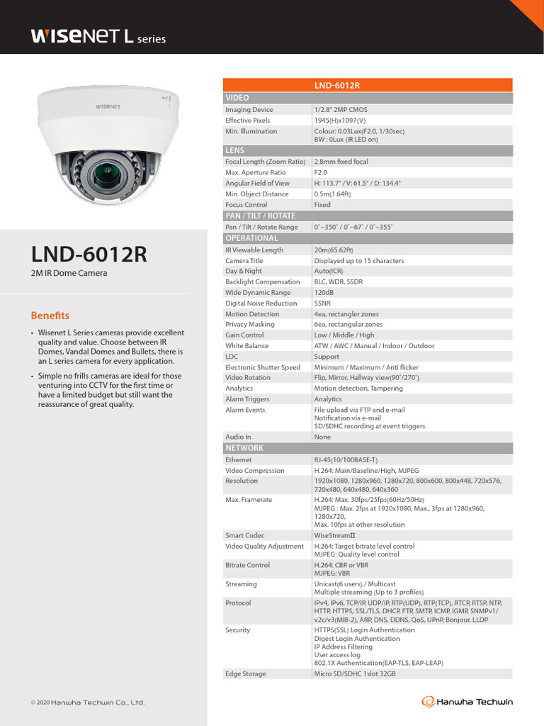 EN Datasheet LND 6012R - 11092020 | PDF | Camera | Internet Protocols