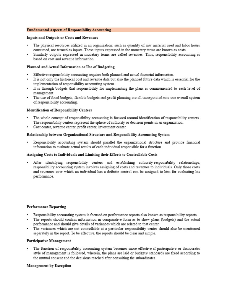 Key Principles of Responsibility Accounting | PDF | Information | Budget