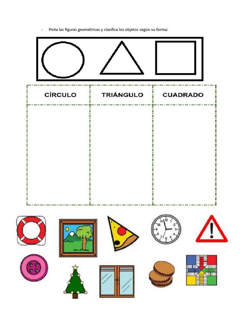 Pinta Las Figuras Geométricas y Clasifica Los Objetos Según Su Forma | PDF