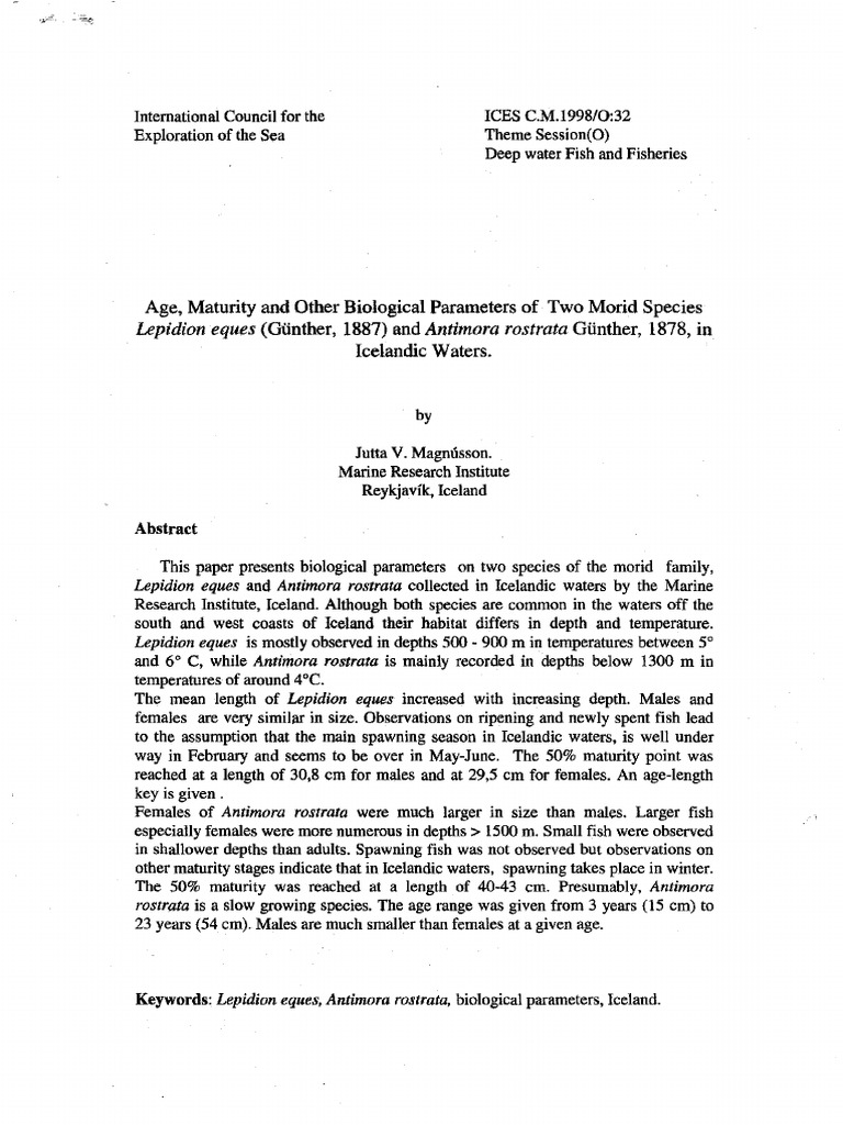 Age, Maturity and Other Biological Parameters of Two Morid Species ...